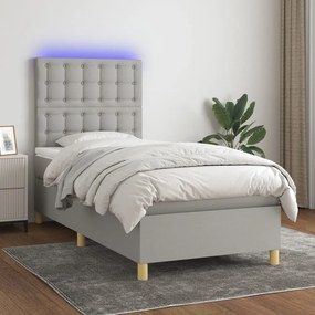 Box spring postel s matrací a LED světle šedá 80x200 cm textil 3135709