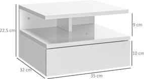HOMCOM Sada 2 floating nočních stolků se závěsem, 1 zásuvkou a otevřenou policí do ložnice 35x32x22,5 cm Jasně bílá