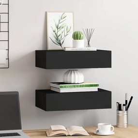 Nástěnné police se zásuvkou 2 ks černé 40 x 23,5 x 10 cm MDF 330244