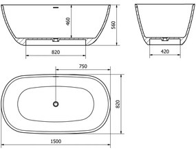 Mexen Como, volně stojící vana z konglomerátu 150 x 82 cm, bílá matná, 57311508200