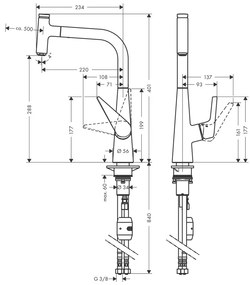 Hansgrohe Talis Select S - páková dřezová baterie s vytahovacím výtokem, vzhled nerezu 72821800