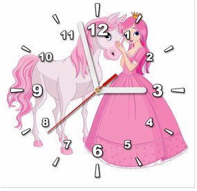Gario Obraz s hodinami Princezna s růžovým koníkem Rozměry: 30 x 30 cm