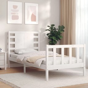 Rám postele s čelem bílý 90 x 200 cm masivní dřevo,  3192802