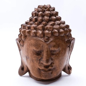 Milujeme Kameny Buddha - dřevěná hlava - tmavá - soška feng shui - malá - VADA