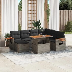 8dílná zahradní sedací souprava s poduškami šedá polyratan 3273636