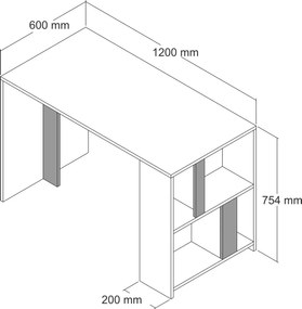 Psací stůl LIMA s vestavěným regálem ořech