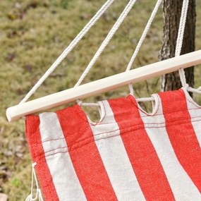 Outsunny Přenosná Cestovní Hammock ve Stylu Hippie Chic 2L x 1W m Bavlna Polyester Červená Krémově Pruhovaná | Aosom