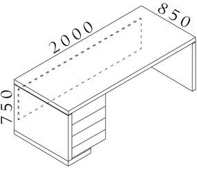 Stůl Lineart 200 x 85 cm + levý kontejner, jilm tmavý / bílá