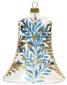 Zvon 10,5 cm čirý dekor modré a bronzové větvičky