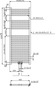 Novaservis 450 x 1200 kombinovaný topný žebřík, černá mat, 450/1200/RS,5