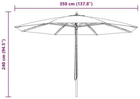 vidaXL Marketos Zahradní slunečník s dřevěnou tyčí 350 cm černý