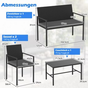 Costway 4-dílná sada zahradního nábytku venkovní ratanové židle
