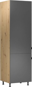 Vysoká skříňka na chladničku, dub artisan / šedý mat, univerzální, LANGEN D60ZL