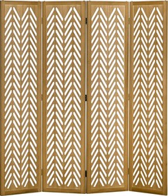 HOMCOM Dřevěný mřížkový dělicí panel, skládací příčka 4 panely, přírodní dřevo 160 x 170 cm