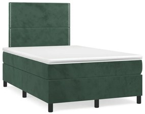 Box spring postel s matrací a LED tmavě zelená 120x190 cm samet 3270308