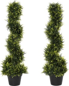Outsunny Sada 2 velkých umělých cedrových stromů 90 cm – umělá rostlina, plastové umělé cedrové rostliny v květináčích, spirálová rostlina realistick…