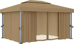 Altán se závěsy 4 x 3 m taupe hliník 3067050