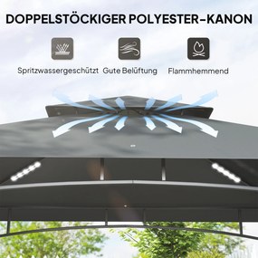 Outsunny BBQ pavilon s LED 240 x 150 x 258 cm, voděodolný a ohnivzdorný zahradní pavilon s dvouvrstvou střechou, bočními policemi, zahradní pergola s…