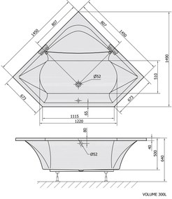 Polysan FLOSS rohová vana s konstrukcí 145x145x50cm, bílá, 98711