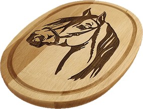 AMADEA Dřevěné servírovací prkénko - podnos oválné kůň, masivní dřevo, 30 cm