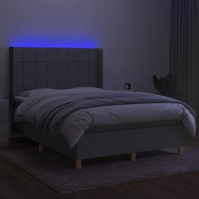Box spring postel s matrací a LED světle šedá 140x190 cm textil 3138869