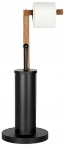 Erga Aurora Small Black, toaletní WC kartáč s dřevěným držákem na WC papír na postavení 19x19x56 cm, hnědá-černá, ERG-SEP-1340STLAZSBLA