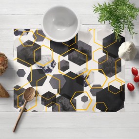Biante Bavlněné prostírání na stůl Sandra SA-568 Šedo-modrofialové mramorové hexagony na bílém 30x40 cm