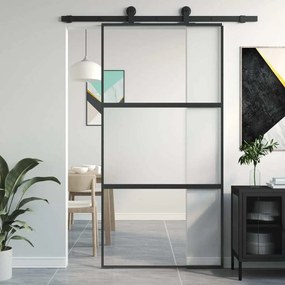vidaXL Posuvné dveře 102,5 x 205 cm čiré ESG sklo a hliník [155203] Barva: Černá a průhledná a matná