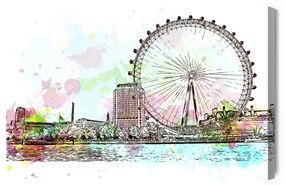 Obraz London Eye Malované Akvarelem Nedostatek Nedostatek Přírodní plátno 30x20