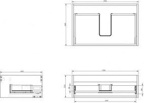 Mexen Box-A, závěsná skříňka 70 cm, 1 zásuvka, šedá matná, 91AX0-0700-235-1-62