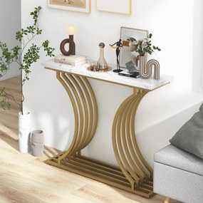 Costway Moderní konzolový stůl s bílou deskou z umělého mramoru a vstupním