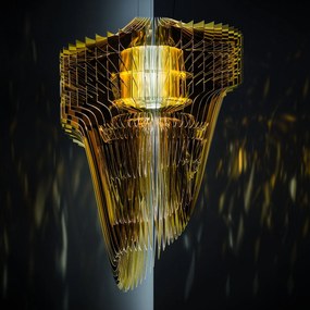 Slamp Aria S gold, závěsný světelný objekt od Zaha Hadid, 2x E27 + 7W LED, délka 75cm