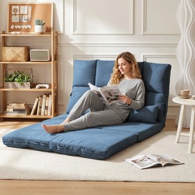 Rozkládací pohovka 2 v 1 HOMCOM, 102L x 73W x 60H cm, s třísměrně nastavitelným opěradlem, sedák, samet, ocel, modrá| Aos