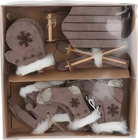 Sada vánočních ozdob v textilním designu – hnědá 10 ks 16 × 16 cm