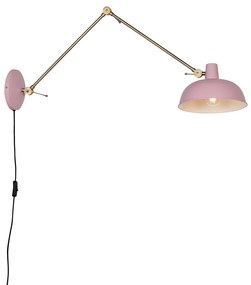 Retro nástěnná lampa ocelová růžová s bronzem - Milou
