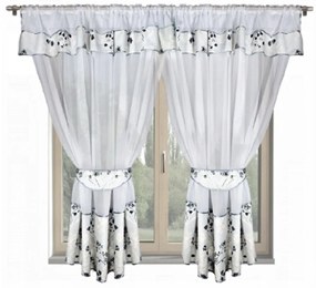 BytoTex Luxusní hotová kusová záclona  Milena šedá s květinami  400x160 cm