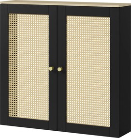HOMCOM kryt radiátoru se 2 ratanovými dvířky, 78 × 19 × 75 cm, černý