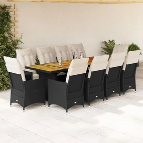 11dílný zahradní bistro set s poduškami černý polyratan 3277232