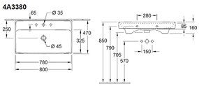 Villeroy & Boch Villeroy Boch Collar: umyvadlo, obdélníkové 800x470mm s přepadem, bílá Alpin, 4A338001