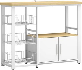 HOMCOM Kuchyňská polička s úložným prostorem, mikrovlnná polička se 3 koši a skříňkou, 100 x 35 x 80 cm, bílá