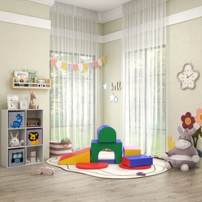 Knihovna ZONEKIZ pro děti s 3 úložnými boxy, regál pro dětský pokoj, policový regál na hračky, bílá + šedá 61,8 x 29,9 x 91,5 cm