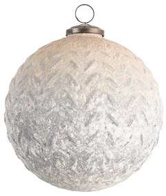 Bílá vánoční koule se vzorem a patinou - Ø 15 cm