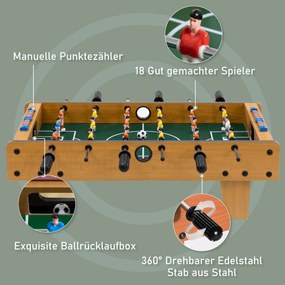 HOMCOM Stolní fotbálek pro děti od 6 let, dřevěná fotbalová hra se 2 míči, 6 úchyty, 2 ukazateli skóre a 18 hráči, 69x36,5x22 cm, přirozené