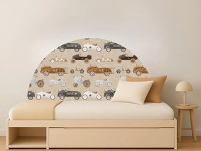 Samolepka na zeď PŮLKRUH do dětského pokoje RETRO AUTA Zvolte rozměr: 196x98 cm