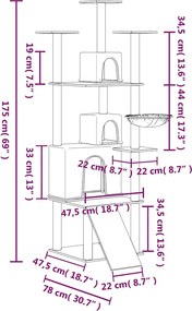 Škrabadlo pro kočky se sisalovými sloupky krémové 175 cm 171684
