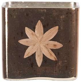 Hnědozlatý skleněný svícen na čajovou svíčku s květinou - 9*9*7 cm