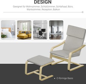HOMCOM sada 2 lounge křesel s taburetem a područkou, opěrka hlavy, lněný potah, polyesterový polštář na nohy, eukalyptus, světle šedá 66,5 x 80 x 99 …