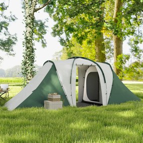 Rodinný tunelový stan Outsunny pro 4-6 osob 555x225x190 cm, voděodolný 3000 mm a skládací s 2 ložnicemi a batoh na výlet