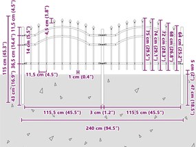 Zahradní plot Woerden s kopím nahoře černý 240 x 75 cm ocelový 151079