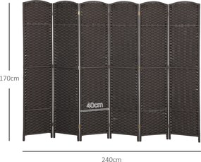 HOMCOM 6-panelový skládací paravan 240x170 cm pro obývací pokoj, ložnici a kancelář, hnědý
